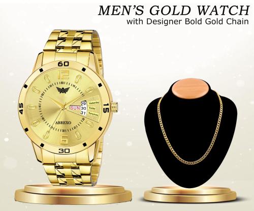 Buy ABREXO, Abx1220- Gold Dial Day & Date Working Golden Watch With ...