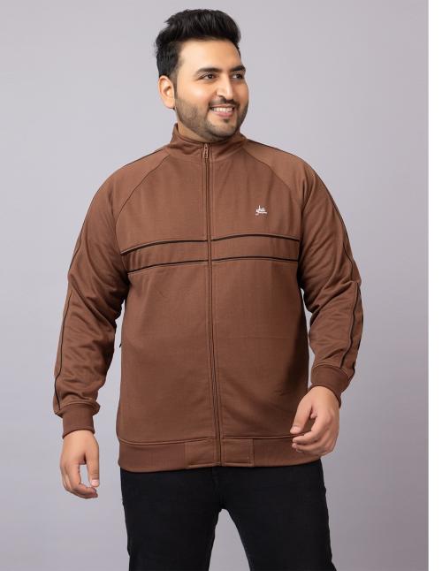 Buy YHA Men's Regular Fit Plus Size Zipper jackets Brown Online at Best ...