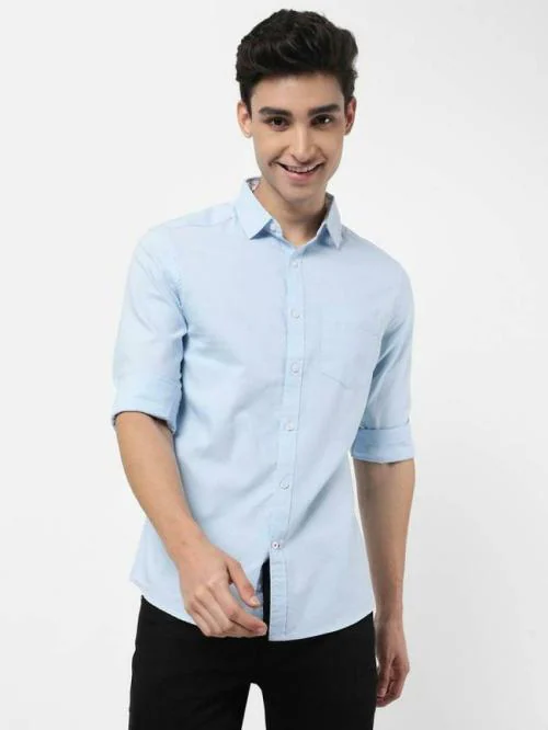 Buy VASTRADO Men Blue Solid Pure Cotton Casual Full Sleeve shirt Online ...