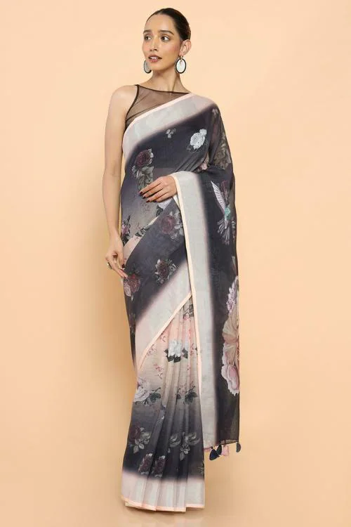 Buy SOCH Women Black Floral Single Saree (Free Size) Online at Best ...