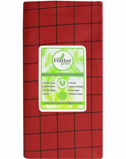 Buy Feather Green Men Red Checkered Pure Cotton Lungi - Free Size ...