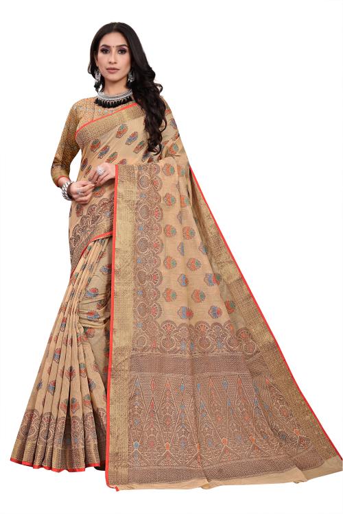 Buy BRODLOG Irish Self Design Chanderi Cotton Blend, Jacquard Saree for ...