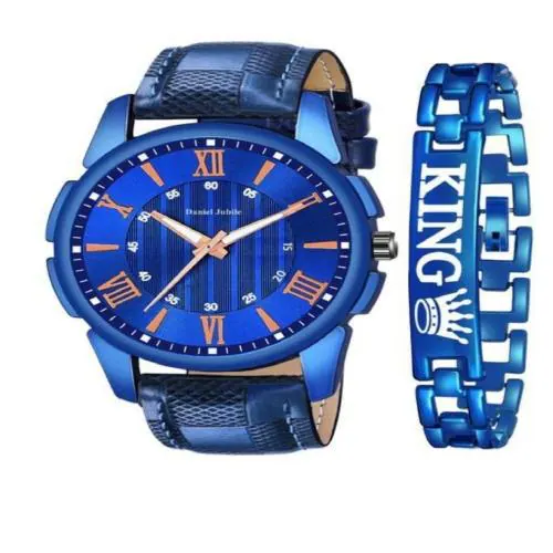 Buy OMXIM analogue watches combo with bracelet leather belt blue colour ...