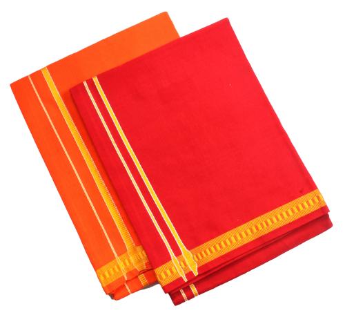 Buy Hornbill Enterprises 100% Cotton Men's Single Dhoti -2 Mtrs / Mundus/Lungi Line Border Set 2 ...