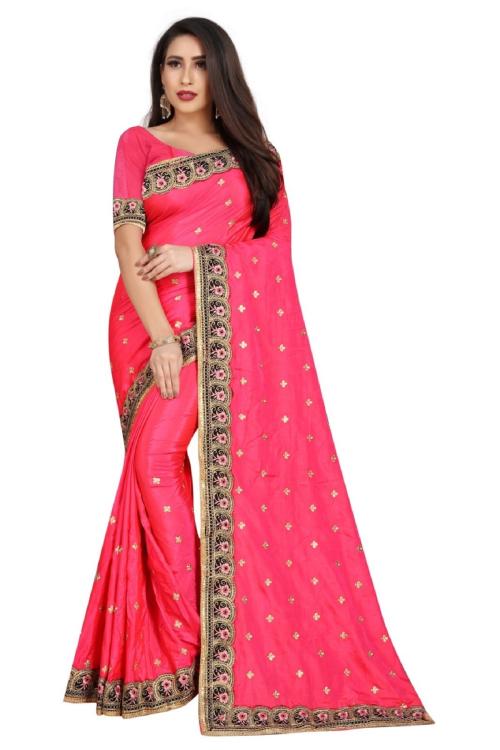 Buy Ritaj Saree Pink Embroidery Work With Moti & Diamond Work Net Saree ...