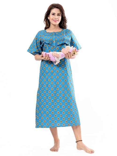Buy Ribnee Cotton Fabric Round Neck Design Short Nighty- Maternity ...