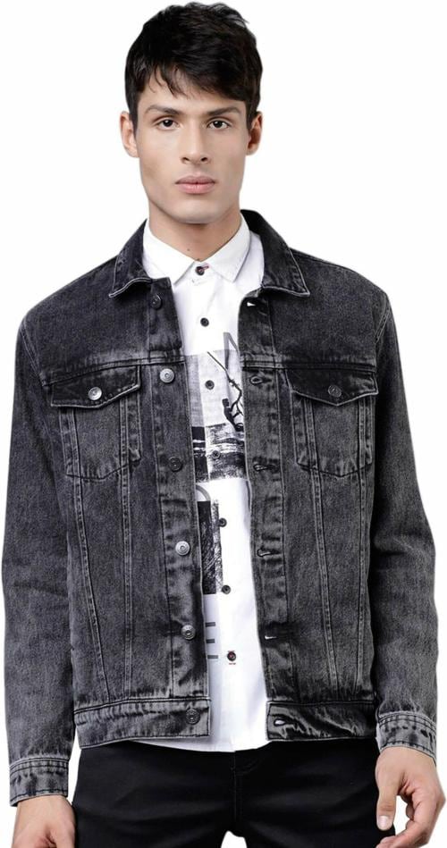 Buy Klizen Men Black Washed Denim Full Sleeve Jacket Online at Best ...
