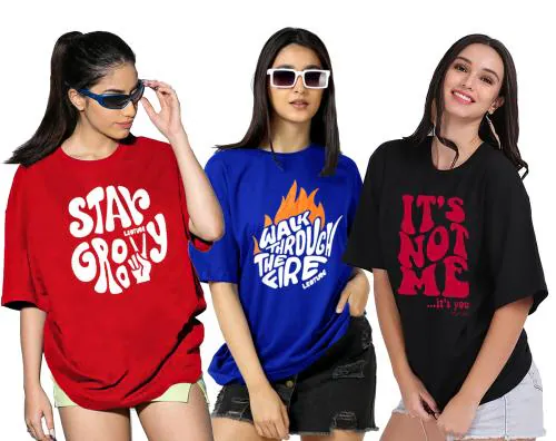 Buy Leotude Oversized T-shirts Combo For Women's Stylish Round Neck And ...
