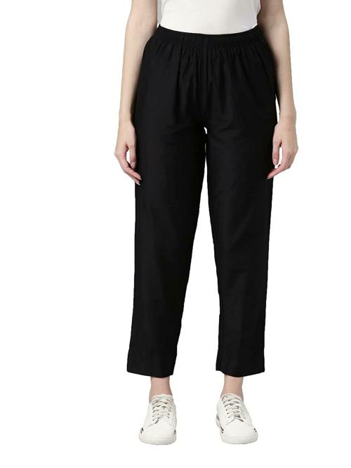 Buy GO COLORS Women Black Solid 100% Cotton Pants Online at Best Prices ...