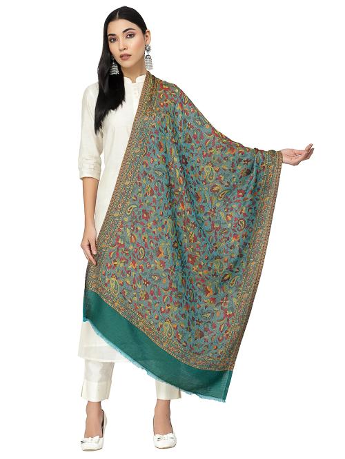 Buy Anekaant Lush Sea Green & Multi Jamawar Floral Modal Stole Online ...