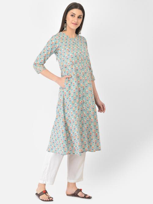 Buy Span Women Grey Printed Pure Cotton A-Line Kurta - Nd866 Online at ...