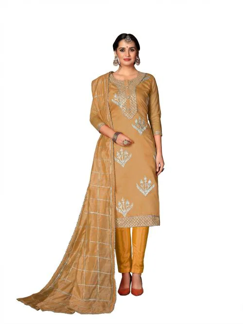 Buy Manvaa Women Beige Woven Design Cotton Semi-Stitched Dress Material ...