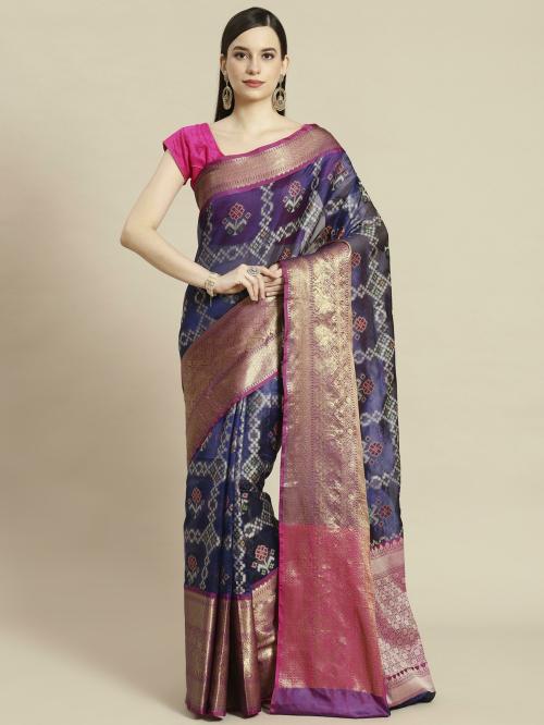 Buy PTIEPLBanarasi Silk Works Royal Blue & Magenta Ikkat Patola Kanchi ...