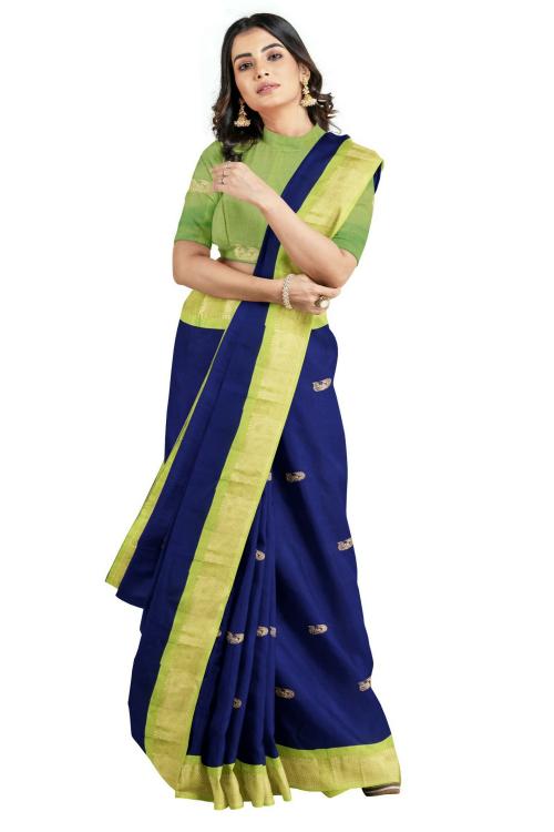 Buy SWIFFIN Designer Cotton Silk Paithani Navy Blue-Redium Saree For ...