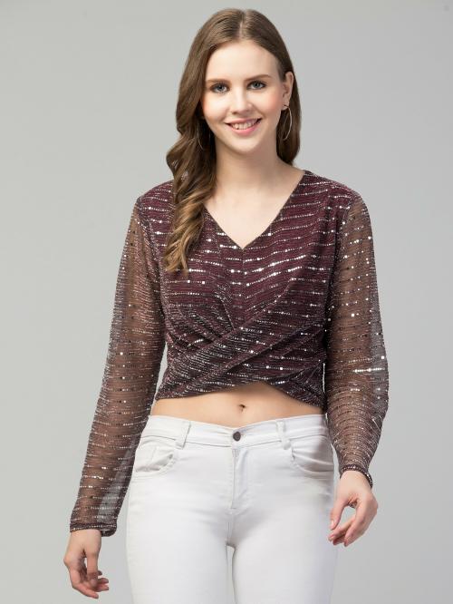 Buy Bitsy Owl Women Maroon Striped Net Crop Top|TOPS|WOMEN TOPS|GIRLS ...