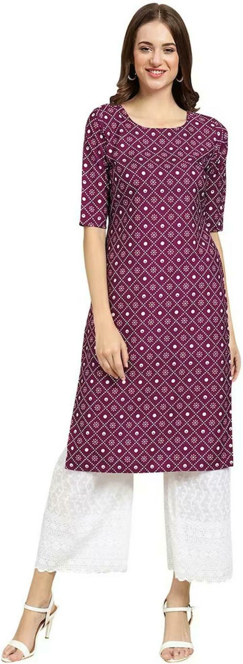 Buy SHREE INFINITY EXPORT Women Purple Printed Crepe A-Line Kurta ...