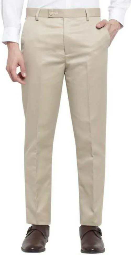 Buy Men Slim Fit Cream Polycotton Trousers Online at Best Prices in ...