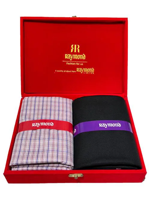 Buy Raymond Polycotton Checkered Shirt & Trouser Fabric in Velvet Box ...