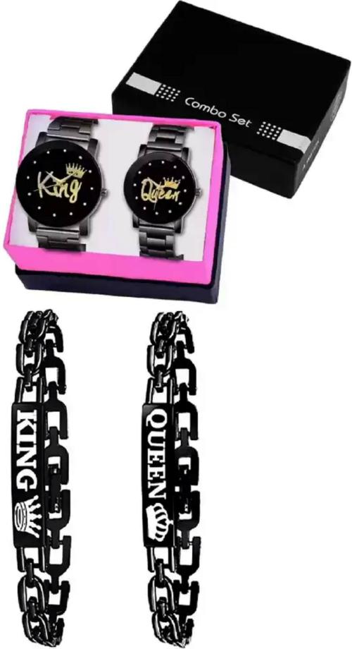 Buy Selloria Analog Dial Black Band Black King And Queen Watch And ...