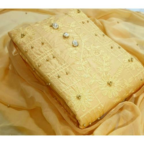 Buy GURHAL Embroidered Cotton Unstitched Dress Material Mustard Online ...