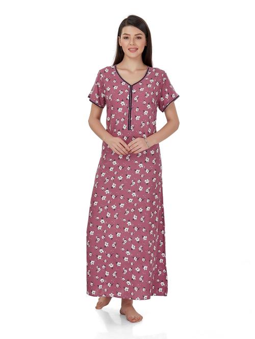 Buy Evolove Women Plush Pink Viscose Liva Long Maxi Night Gown Nighty ...