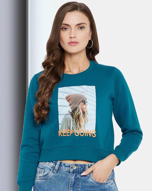 Buy CLAPTON Women's 100% Cotton Peacock Full Sleeves Printed Round Neck SweatshirtNV8411-A ...