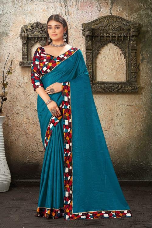 Buy Prajval Women Petrol Blue Embellished, Solid Silk Blend Bollywood ...