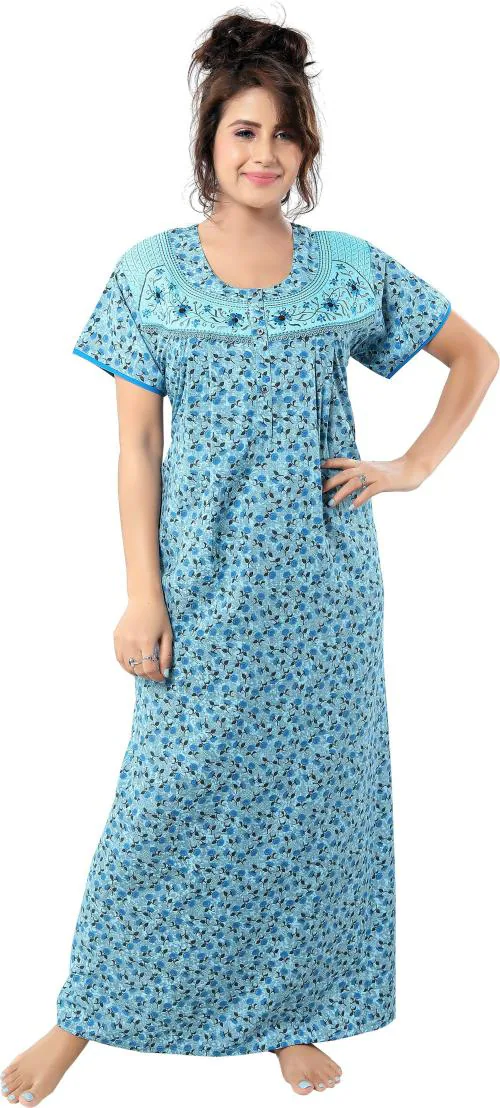 Buy Pearl Night Wears Womens Blue Cotton Polyster Blend Nighty - XL ...