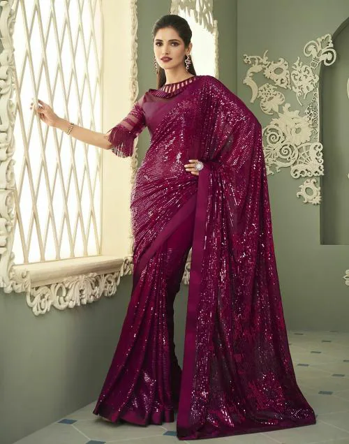Buy Satrani Georgette Magenta Color Saree with Blouse piece | sarees ...