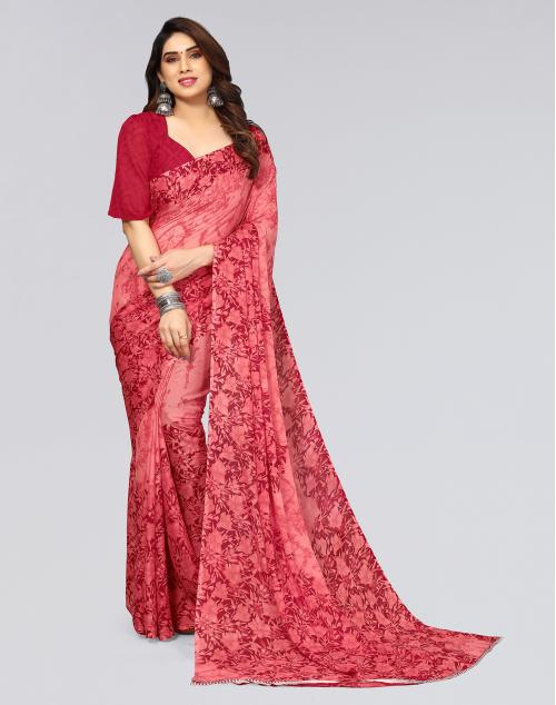 Buy Siril Georgette Maroon Color Saree with Blouse piece Online at Best ...
