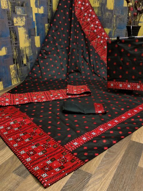 Buy 61&7 NX Embroidered Dokhona Cotton Blend Saree (Black) Online at ...