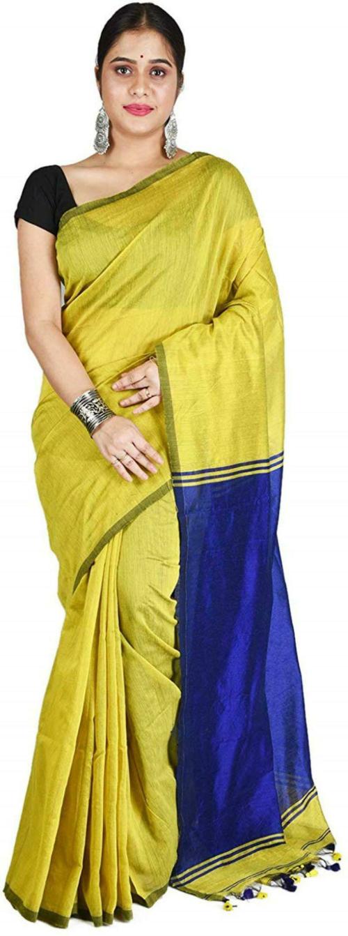 Buy Desh Bidesh Women Yellow Poly Silk Color Blocked Saree Online at ...