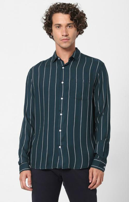 Buy Celio Green Striped Casual Shirt Online at Best Prices in India ...