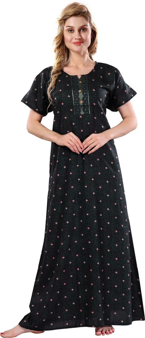 Buy Be You Women Black Printed Cotton Blend Nighty Online at Best ...