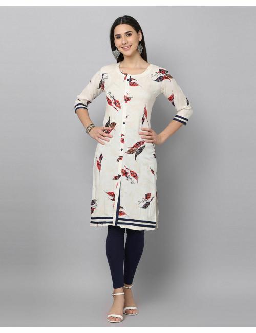 Buy English Lady Women Highlighted Foil Print Front Open Placket Kurti ...