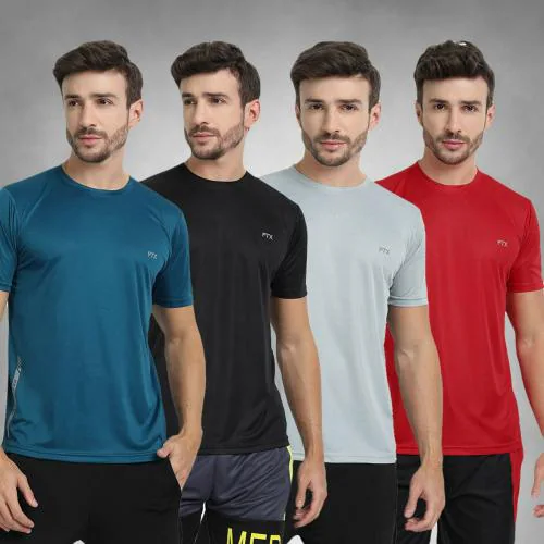 Buy Ftx Men Multicolor Solid Polyester Pack Of 4 T Shirt L Online At Best Prices In India
