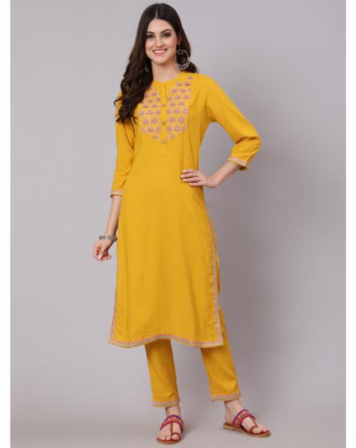 Buy Antaran Women Embroidered Kurta and Pant Set Viscose Rayon Online at Best Prices in India ...