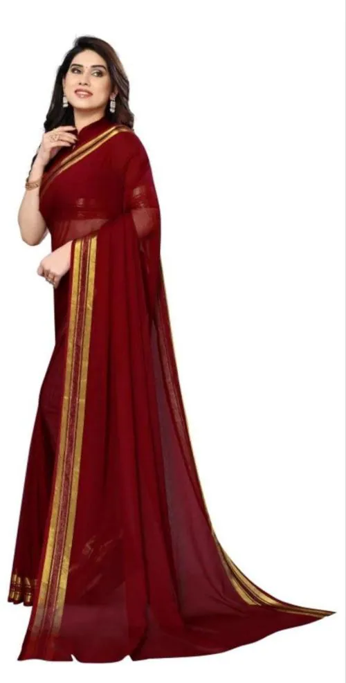 Buy GILUDI Women Green Solid Chiffon Single Sarees And Saree Essentials ...