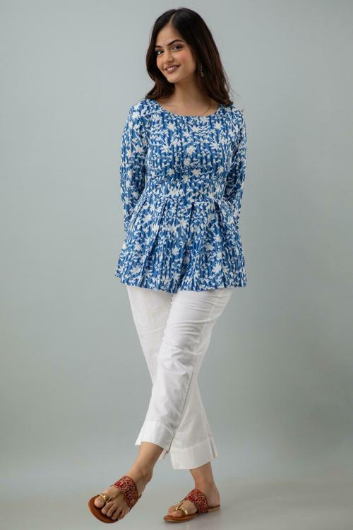 Buy WOMEN TOUCH Women Blue Printed Rayon Tops Online at Best Prices in ...