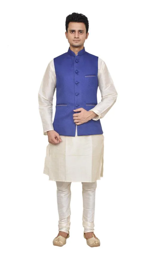 Buy HFP Men's Royal Blue Matching silk Kurta Churidhar With Royal Blue ...