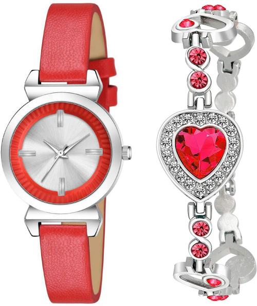 Buy Praizy Times Analog Silver Dial Red Strap Watches For Girls (Combo ...