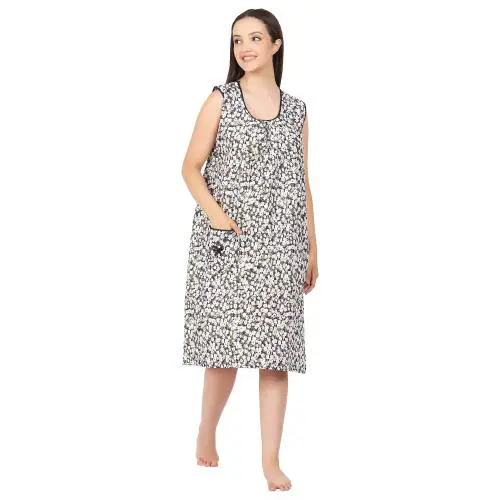 Buy Breezly Woman's Long Short Calf Length Cotton Nighty For Women l ...