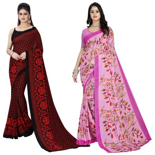 Buy Kashvi Women Multicolor9 Self Design Pattern Georgette Pack of 2 ...