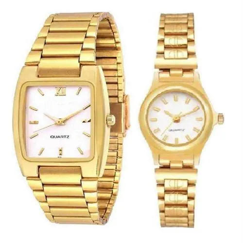Buy Crispy Analog White Dial Gold Strap Watch For Women (Pack of 2 ...