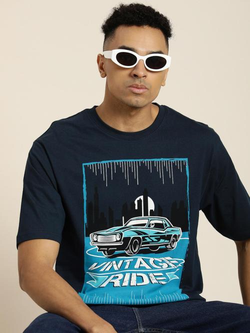 Buy Difference of Opinion Navy Blue Graphic Oversized T-shirt Online at ...