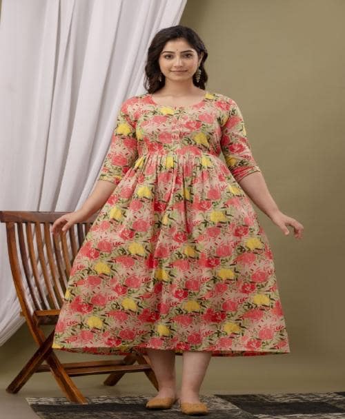 Buy EDWINA Women's Cotton Printed Anarkali Maternity Kurti/Kurta ...