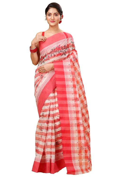Buy Happy creation Pure Bengali Cotton Tant Saree without blouse piece ...