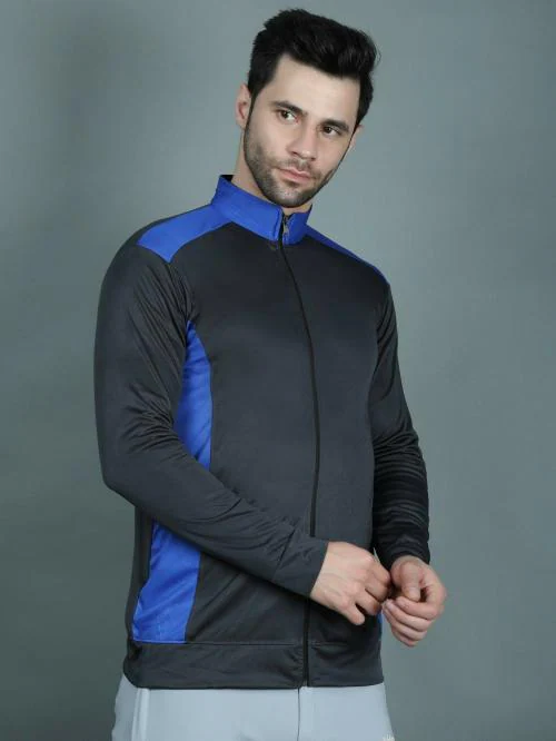 Buy Cloflix Men Grey Self Design Polyester Sports Jacket (Xl) Online at ...