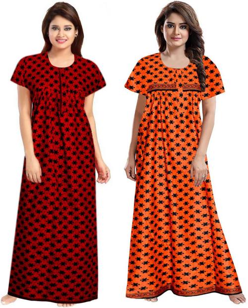 Buy Averill Women's Multicolor Floral Cotton (Pack of 2) Nighty Set ...