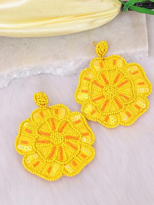 Buy Crunchy Fashion Handmade Thread & Yellow Beadwork Flower Drop ...